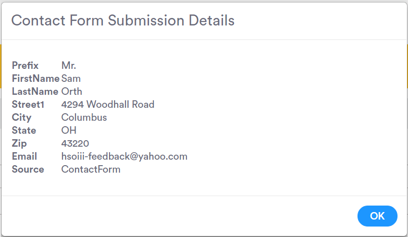 Contact Form Submission Data – Fireside
