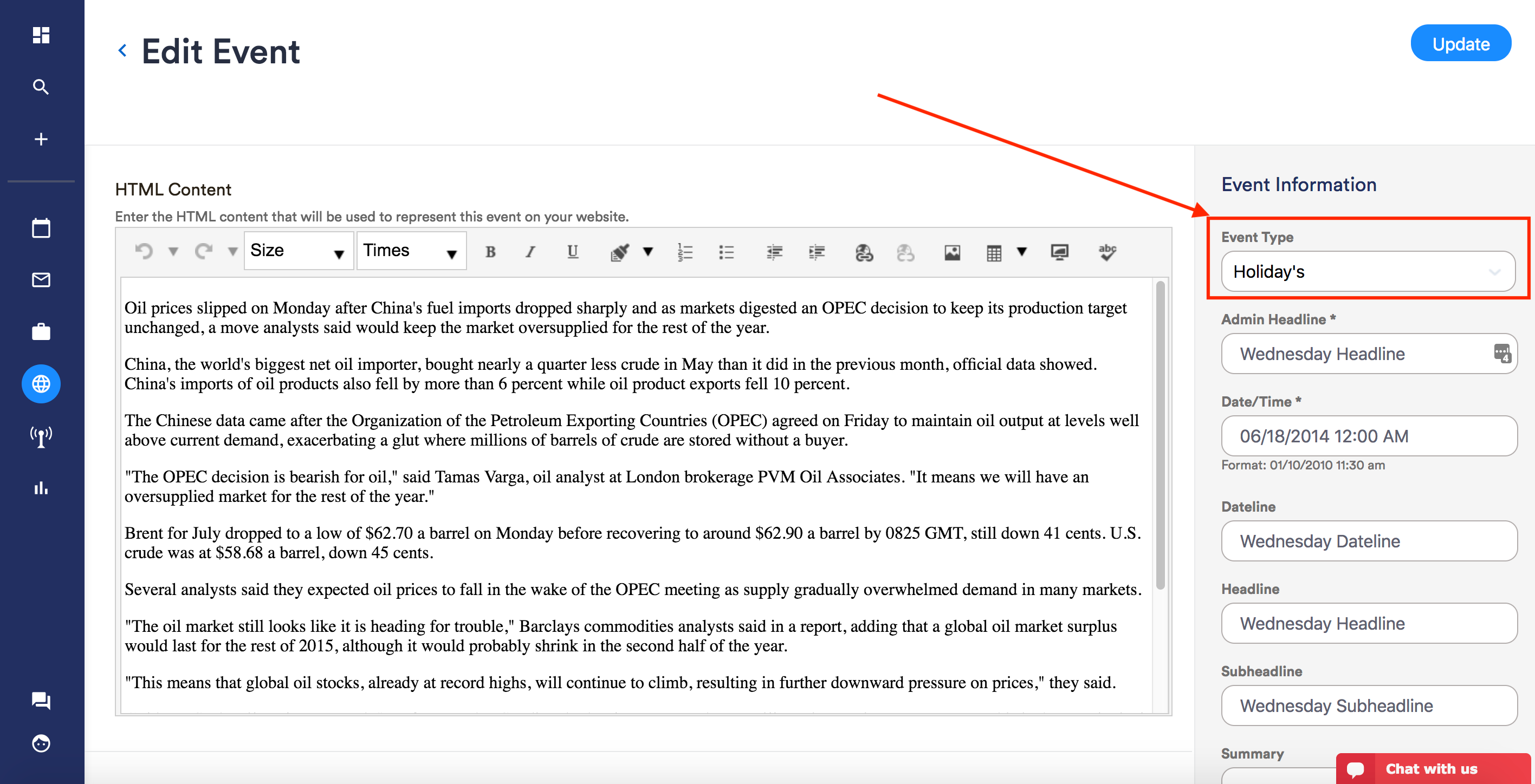 Adding and Editing Event Types – Fireside