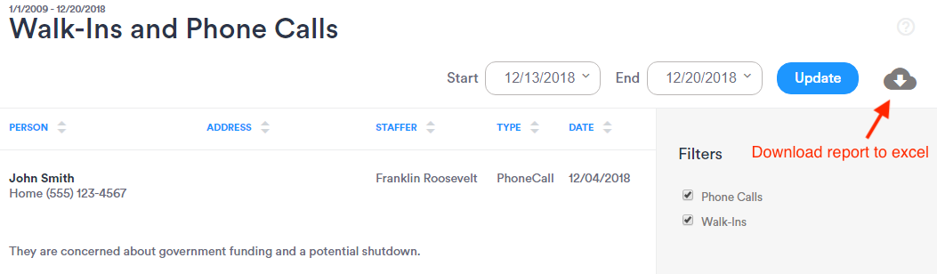 Walk-Ins and Phone Calls Report – Fireside